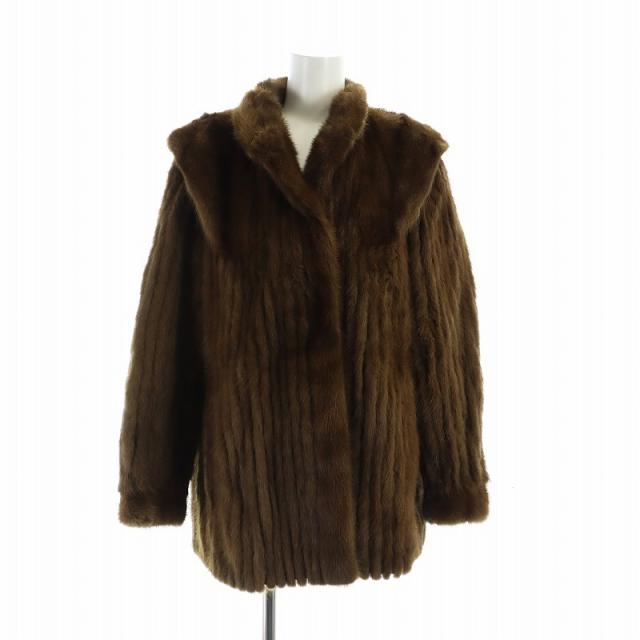 【中古】エンバ EMBA 毛皮コート ブルーミンクファー 長袖 ミドル 総裏地 裏地刺繍 ネーム刺繍入り 11 L 茶