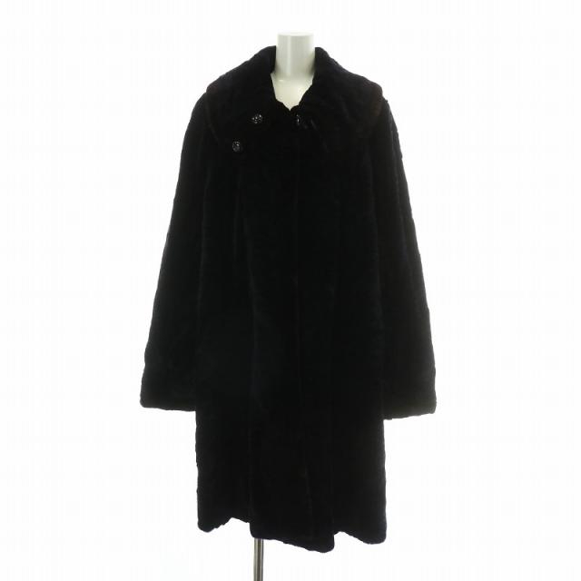 【中古】アルティマ Altima ファーコート アウター 毛皮 シェアードミンク ロング 肩パッド F 黒 紺