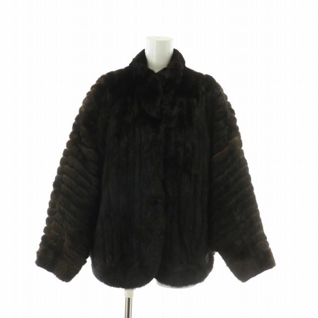 【中古】ノーブランド ファーコート アウター 毛皮 ミンク ミドル 裏地総柄 9 M 茶色 ブラウン /XZ ■GY11 レディース