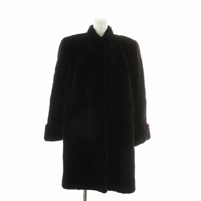 【中古】ノーブランド ファーコート アウター 毛皮 シェーアドミンク ミドル 肩パッド 茶色 ブラウン