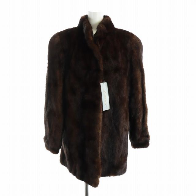 【中古】未使用品 タグ付き Laver 毛皮 ミンクファー コート ミドル 総裏地 F 茶 ブラウン レディース