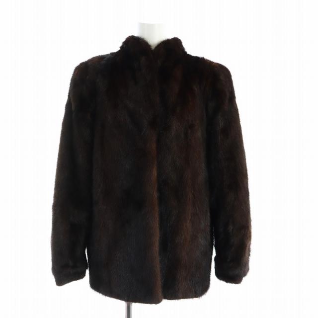 【中古】ノーブランド品 毛皮コート ミンクファー 長袖 総裏地 ミドル 9 M 茶 ブラウン ■GY18 /MQ レディース