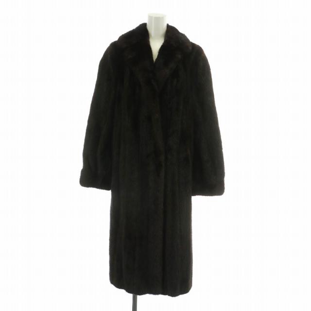 【中古】ピエール バルマン PIERRE BALMAIN ミンクファー ロング コート アウター 毛皮 茶色 ブラウン レディース