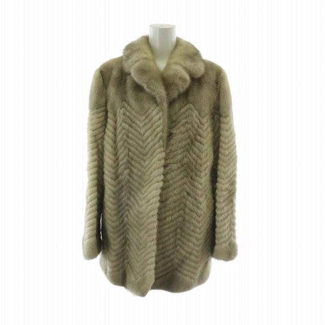 【中古】ノーブランド ファーコート アウター 毛皮 サファイアミンク ミドル ヘリンボーン 11 L グレー