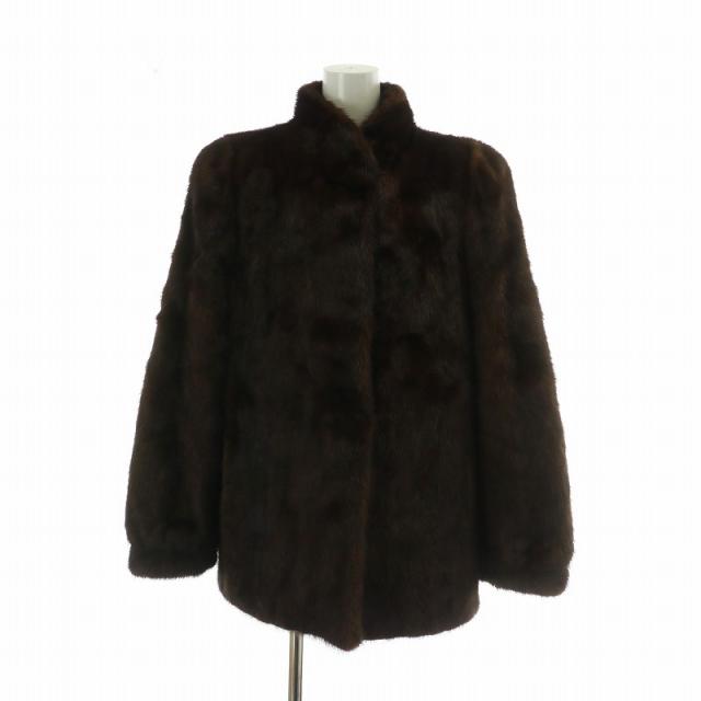 【中古】ノーブランド ファーコート アウター 毛皮 ミンク ミドル 肩パッド 13 XL 茶色 ブラウン