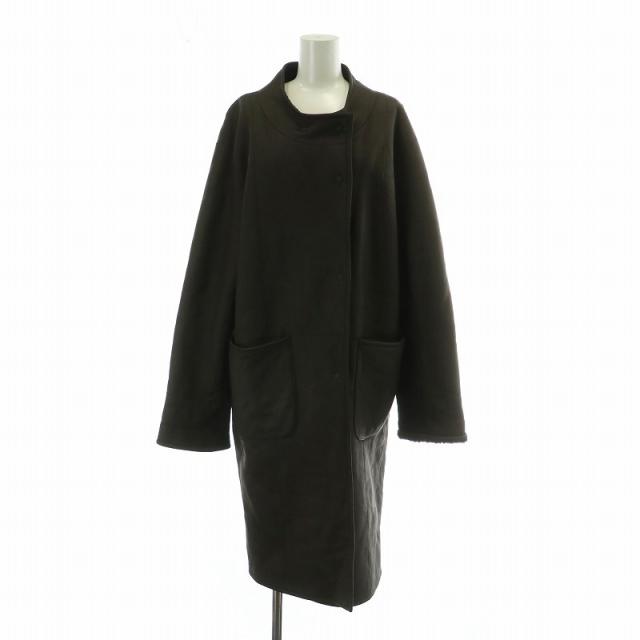 【中古】ペレリールッソ Pelley Lusso ムートンコート アウター 羊革 レザー ロング ノーカラー 裏地ボア LL 茶色