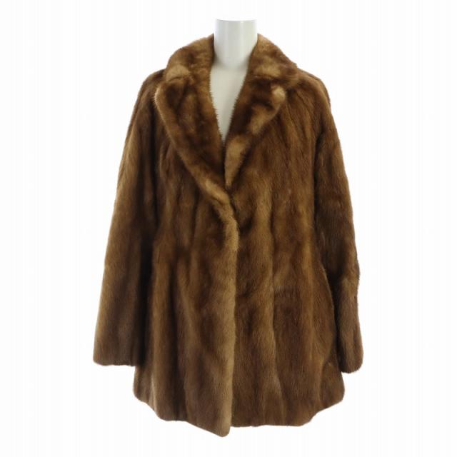 【中古】ミツコシ MITSUKOSHI 毛皮コート ミンクファー ミドル 総裏地 長袖 ネーム刺繍入り 11 L 茶 ブラウン