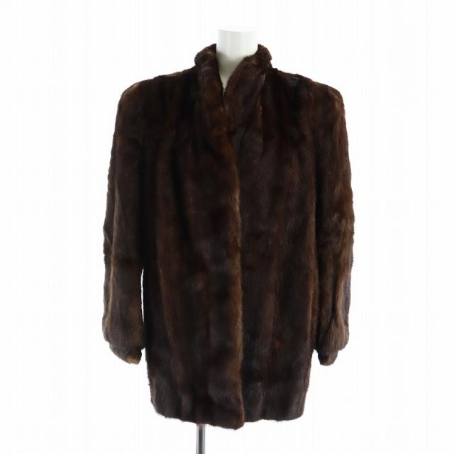 【中古】サガミンク SAGA MINK 銀サガ 毛皮コート ミンクファー ミドル 長袖 総裏地 ネーム刺繍入り 11 L 茶