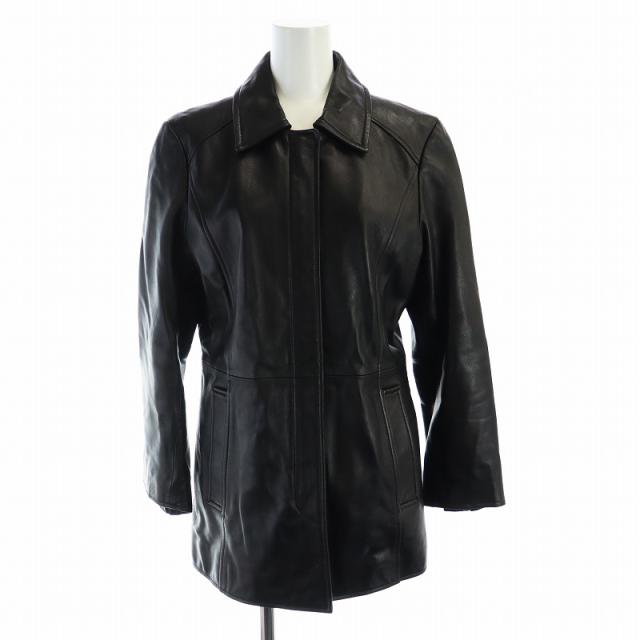 【中古】コーチ COACH レザー ジャケット 革ジャン 長袖 ロゴ ジップアップ シグネチャー 総裏地 XS 黒 ブラック