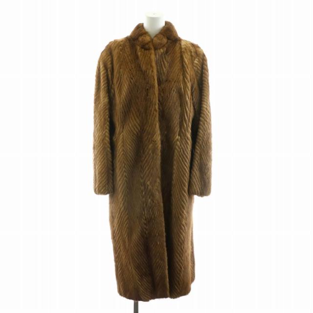 【中古】ノーブランド ファーコート アウター ロング 総裏地 毛皮 ミンクファー 茶色 ブラウン /MP レディース