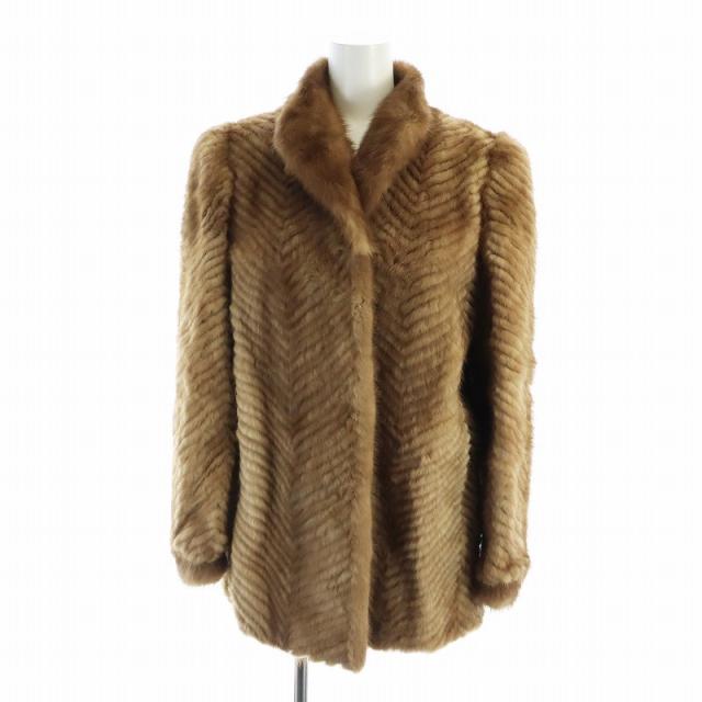 【中古】フォックス FOX 毛皮コート ミンクファー ミドル 長袖 総裏地 ネーム刺繍入り 11 L 茶 ブラウン