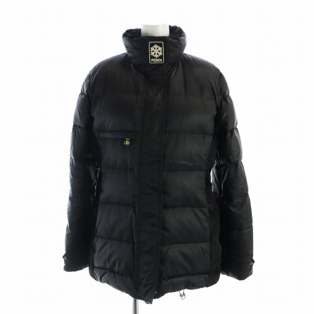【中古】フェンディ FENDI ダウンジャケット フェイクファー 切替 ジップアップ ズッカ柄 42 L 黒 FJ5724 ZBD