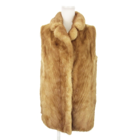 【中古】ノーブランド ファーベスト ミンクファー 毛皮 フロントフック 11 L 茶 ブラウン /MN17 ■GY18 レディース