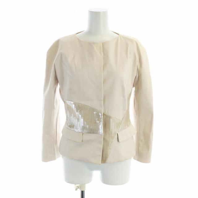 【中古】クリスチャンディオール Christian Dior ノーカラージャケット スパンコール 長袖 総裏地 ロゴ シングル 38