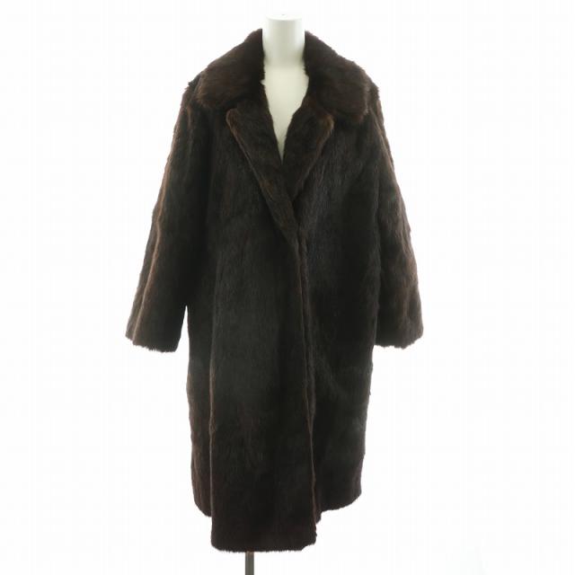 【中古】ノーブランド ミンクファーコート 毛皮コート ミドル 茶 ブラウン