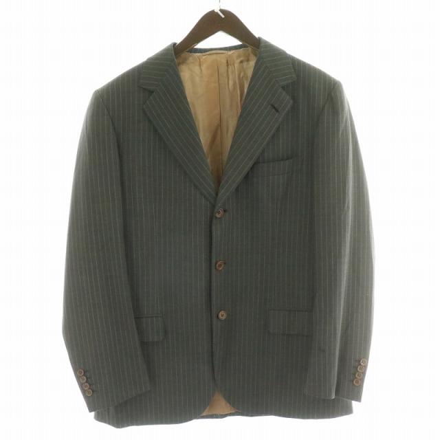 【中古】ブリオーニ NOMENTANO テーラードジャケット 3B 総裏地 サイドベンツ 裏地ロゴ柄 ストライプ 50 L グレー