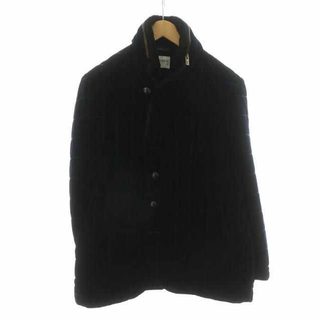 【中古】アルマーニ コレツィオーニ ジップアップジャケット ブルゾン ベロア フーディー アウター 38 ネイビー