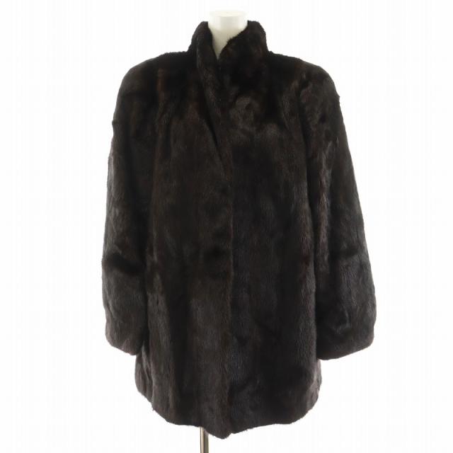 【中古】フラッシュ ファー FLUSH FUR ファーコート 毛皮コート ミドル丈 ミンクファー アウター 茶 ■GY18 ■MT