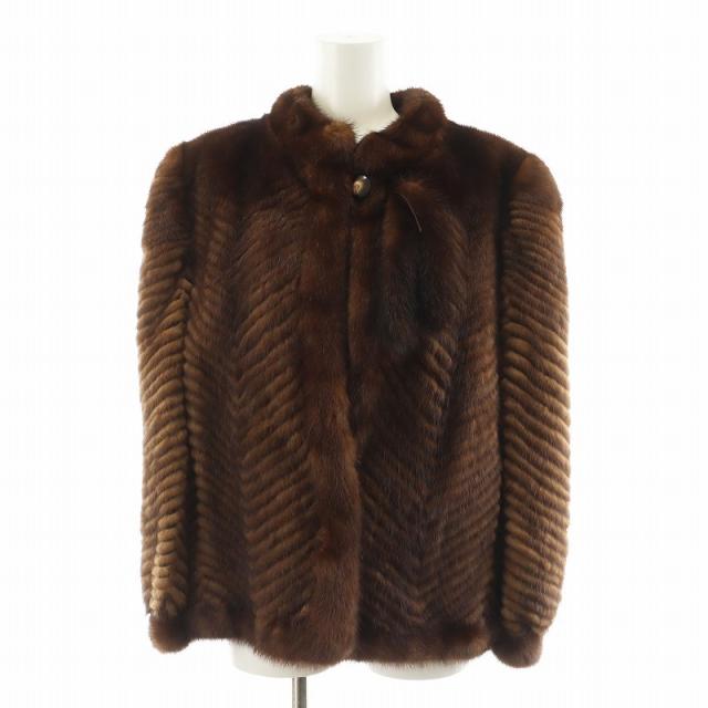 【中古】ランブルトン オンワード Rambulton Onward 毛皮コート ミドル丈 ミンクファー アウター 11 茶 ブラウン ■MT