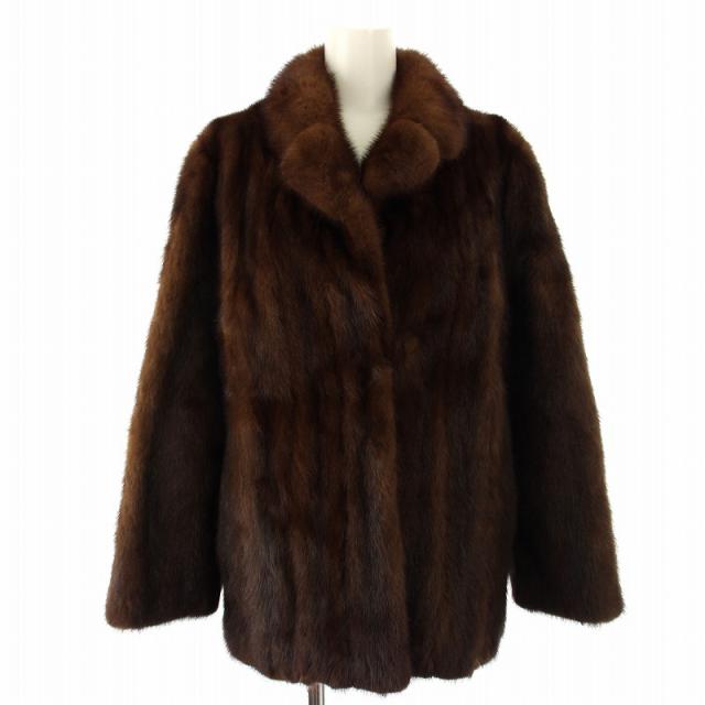 【中古】ノーブランド ミンクファーコート ショート 毛皮 アウター 11号 茶 ブラウン /DK ■GY18 ■MT レディース