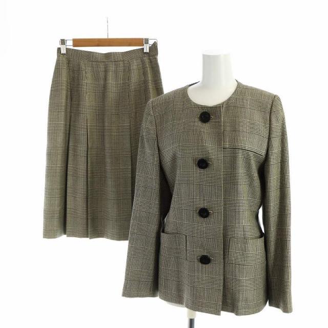 【中古】ジバンシィ GIVENCHY ヴィンテージ セットアップ 上下 ノーカラー ジャケット フレアスカート 10 グレー