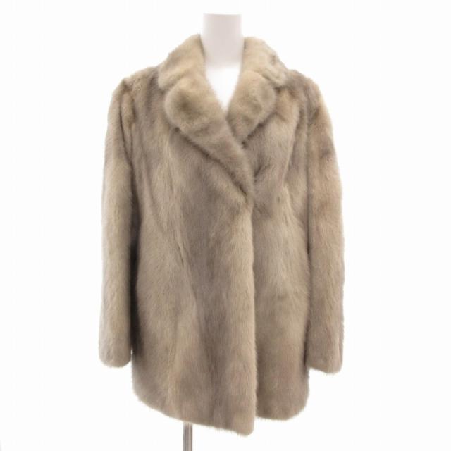 【中古】サファイアミンク ファー コート 毛皮 ハーフ ミドル 11 グレー ■GY18 /TZ レディース