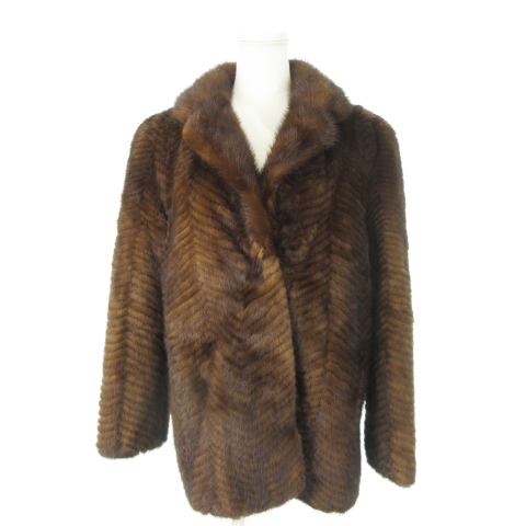 【中古】岐阜毛被 GIFU MOUHI ファーコート ミンク 毛皮 ハーフ テーラードカラー ミドル丈 11 茶 ブラウン