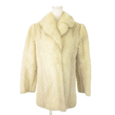 【中古】ムーンバット MOONBAT Fur ファーコート サファイアミンク 毛皮 テーラードカラー ミドル丈 ベージュ