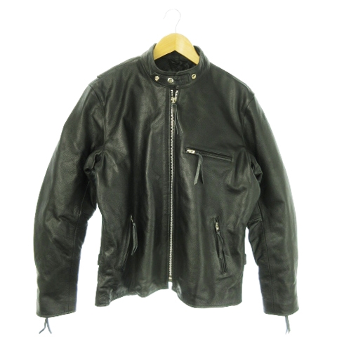 【中古】未使用品 フリーダム Freedom ライダースジャケット シングル レザー 水牛革 ジップアップ46 S 黒