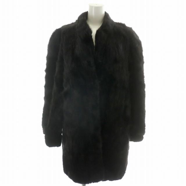 【中古】ファーコート ハーフ ミドル ミンク 毛皮 総裏地 15号 黒 ブラック  /MP ■GY11 レディース