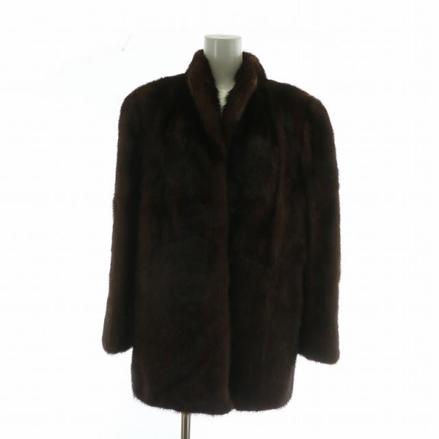 【中古】ムーンバット MOON BAT FUR FLASH ファーコート アウター 毛皮 ミンク ミドル 肩パッド 11 L 茶色