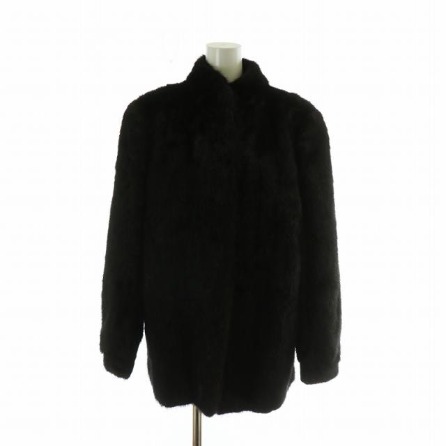 【中古】ノーブランド ファーコート アウター 毛皮 ミンク ミドル 肩パッド 茶色 ブラウン /XZ ■GY18 レディース