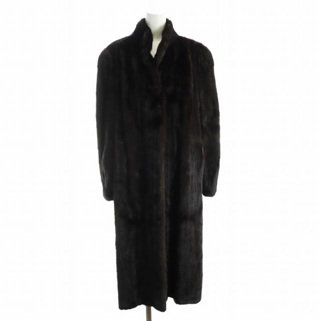 【中古】David Fong 毛皮コート ミンクファー ロング 長袖 総裏地 11 L 茶 ブラウン ■GY18 /MQ レディース