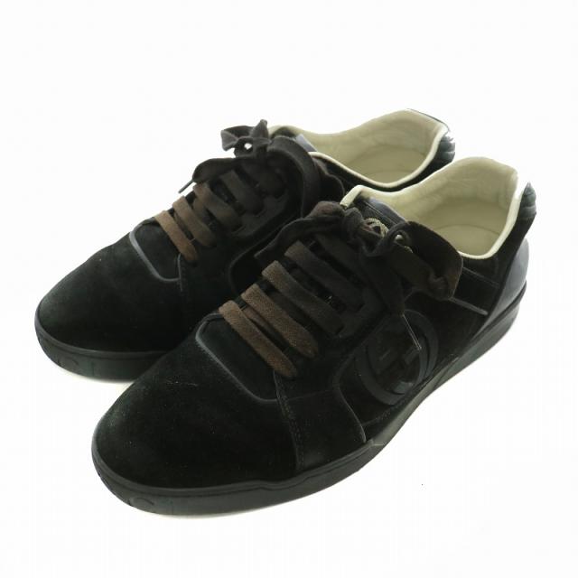 【中古】グッチ GUCCI スニーカー スエード レザー ローカット インターロッキング 8 27cm 黒 ブラック
