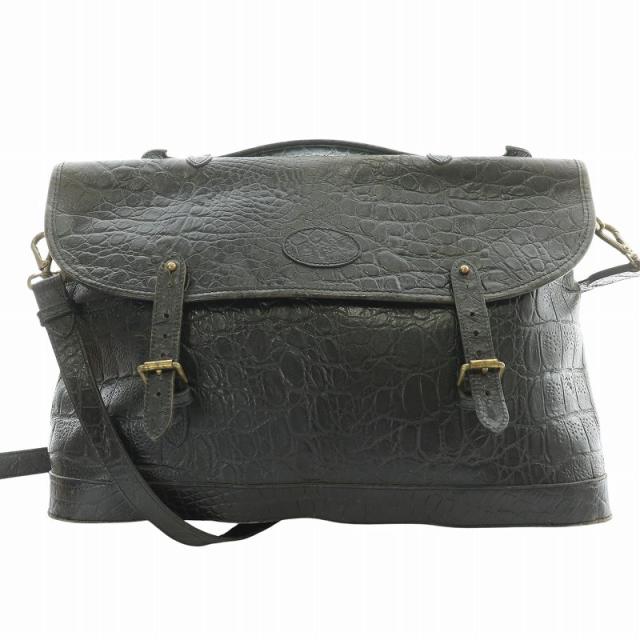 【中古】マルベリー Mulberry 2WAY ショルダーバッグ ハンドバッグ クロコ型押し 本革 レザー 黒 ブラック メンズ