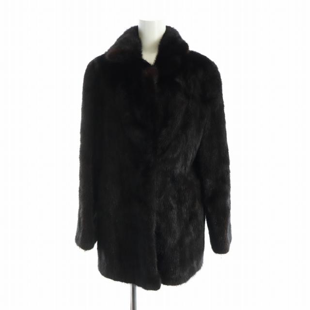 【中古】ムーンバット MOONBAT 毛皮コート ミンクファー 長袖 総裏地 ミドル ネーム刺繍入り 11 L 茶 ブラウン