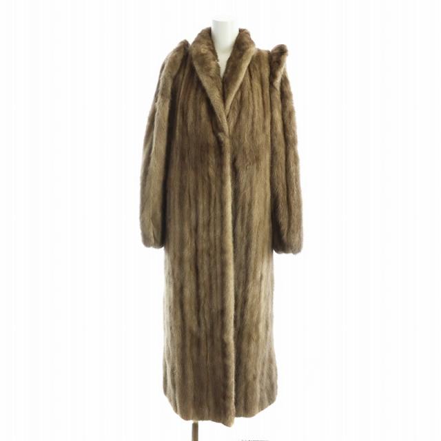【中古】ノーブランド品 毛皮コート ミンクファー ロング 長袖 総裏地 茶 ブラウン ■GY18 /MQ レディース