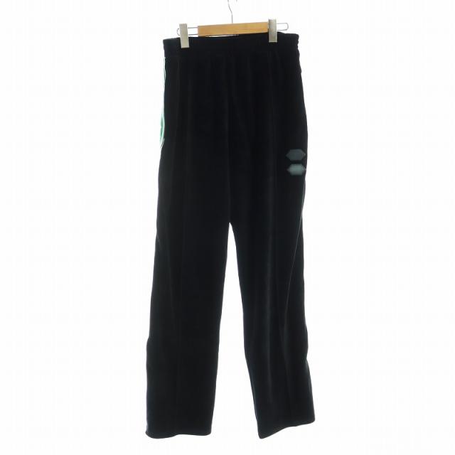 【中古】未使用品 オフホワイト OFF WHITE ベロアパンツ タグ付き ストレート ロゴ サイドライン L 黒 ブラック