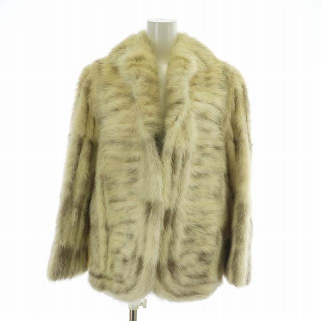 【中古】エンバ EMBA ファーコート アウター 毛皮 ミンク ミドル 裏地刺繍 11 L 白 ホワイト グレー