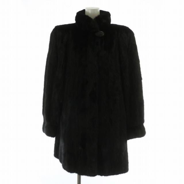 【中古】ノーブランド ファーコート アウター 毛皮 ミンク ミドル 肩パッド 11 L 茶色 ブラウン