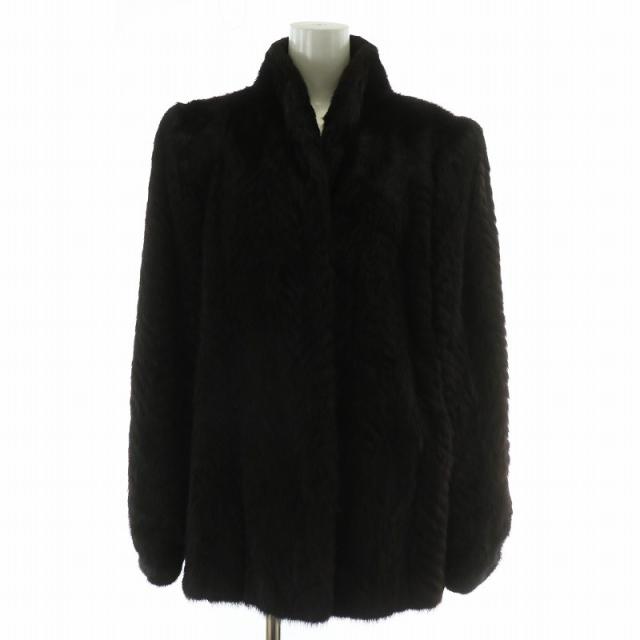 【中古】ノーブランド ファーコート アウター 毛皮 ミンク ミドル 肩パッド ヘリンボーン 13 XL 茶色 ブラウン