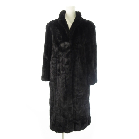 【中古】ジュリアンパルティーナ JULIAN Partina ブラックミンク ファー コート 毛皮 ロング 黒 ブラック