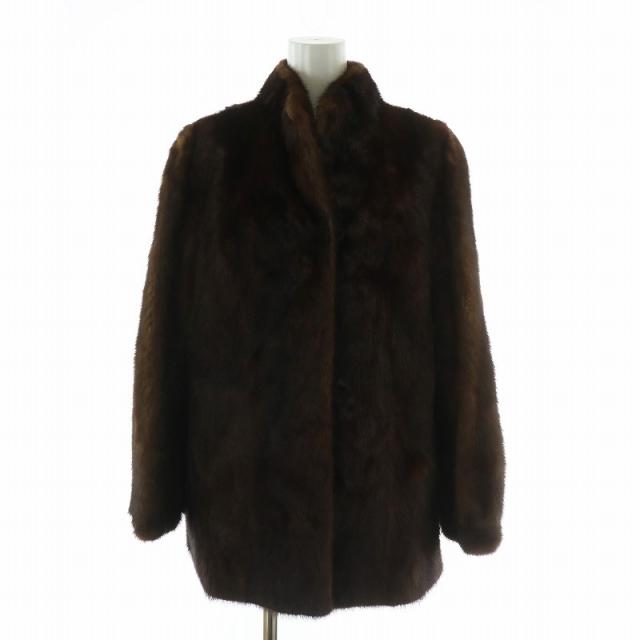 【中古】ノーブランド ファーコート アウター 毛皮 ミンク ミドル 肩パッド 11 L 茶色 ブラウン