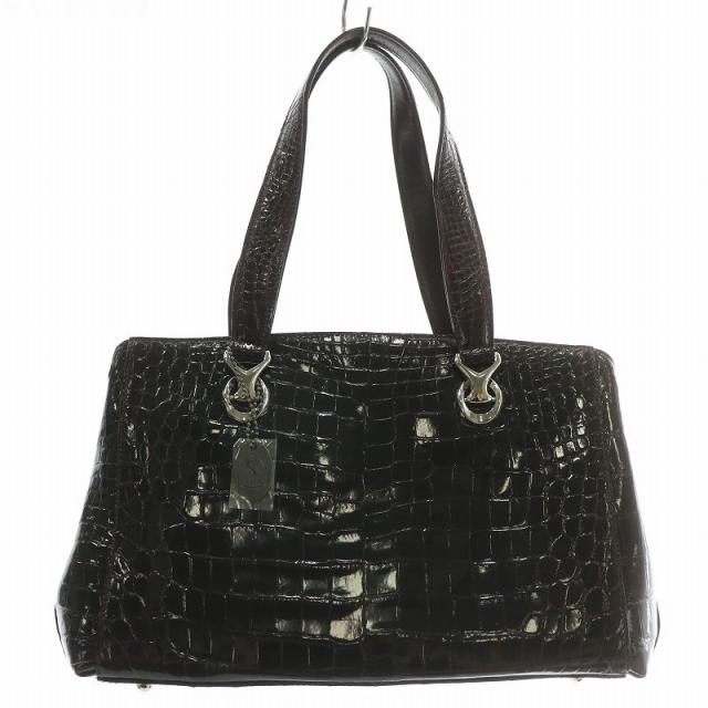 【中古】サンポー sanpo JRA ハンドバッグ シャイニークロコ ワニ革 レザー ボルドー /XZ ■GY18 レディース