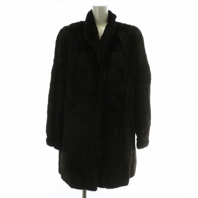 【中古】サガミンク SAGA MINK 金サガ VISELLE ファーコート アウター 毛皮 ミンク ミドル 肩パッド 13 XL 茶色