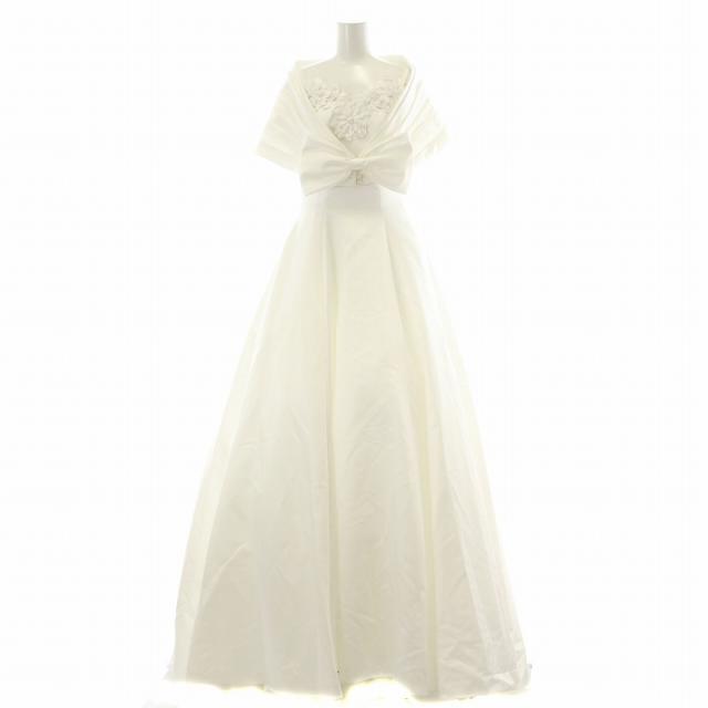 【中古】ノーブランド ウェディングドレス フラワー装飾 Aライン ウエディングケープ ボレロ付き 9TT号 M 白