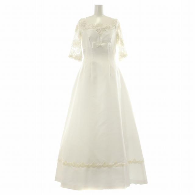 【中古】松尾 MATSUO ウェディングドレス Aライン レース刺繍 リボン パール 花柄 11号 L 白 ホワイト /MW
