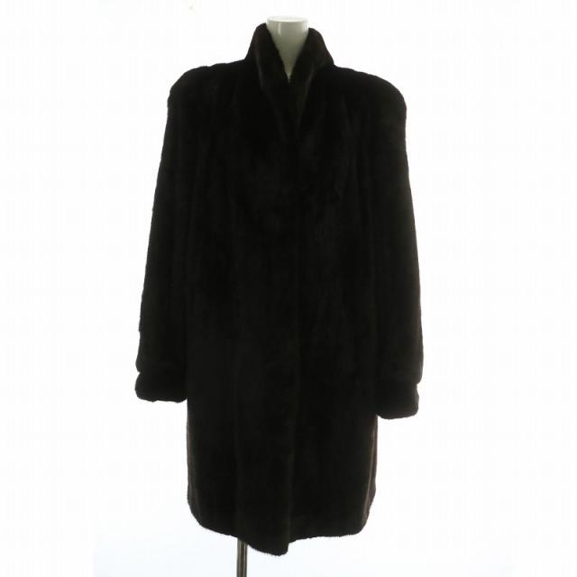 【中古】ブラックグラマ BLACKGLAMA ファーコート アウター 毛皮 ミンク ミドル 肩パッド F 茶色 ブラウン