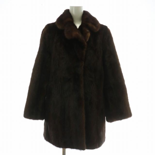 【中古】ノーブランド ファーコート アウター 毛皮 ミンク ミドル 茶色 ブラウン /XZ ■GY11 レディース