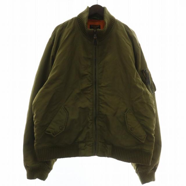【中古】ポロジーンズ ラルフローレン POLO JEANS MA-1 ブルゾン アウター ナイロン 中綿 ジップアップ XL カーキ